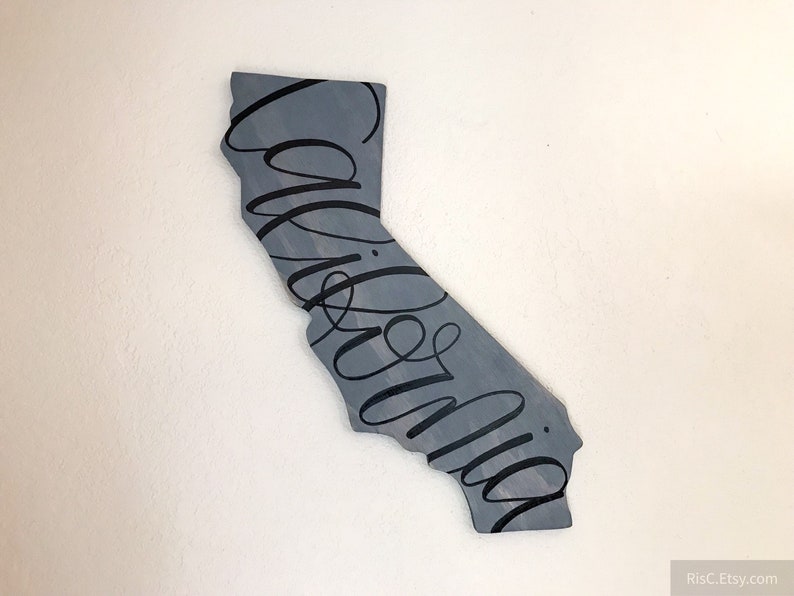 Large California Sign Hand Lettered Calligraphy on CA Shaped - Etsy