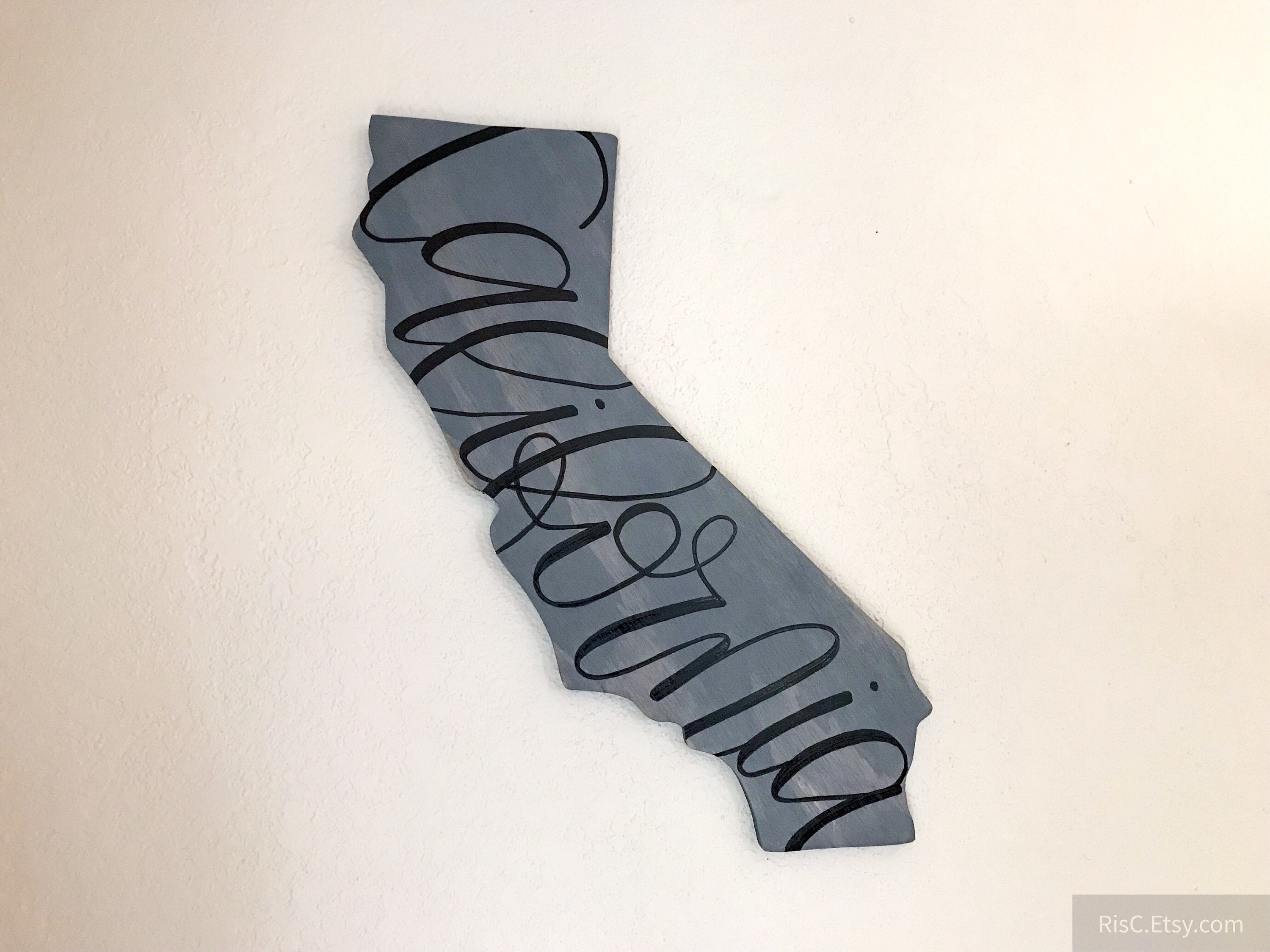 Large California Sign Hand Lettered Calligraphy on CA Shaped | Etsy
