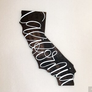 Large California Sign, Hand Lettered Calligraphy on CA Shaped Wooden ...