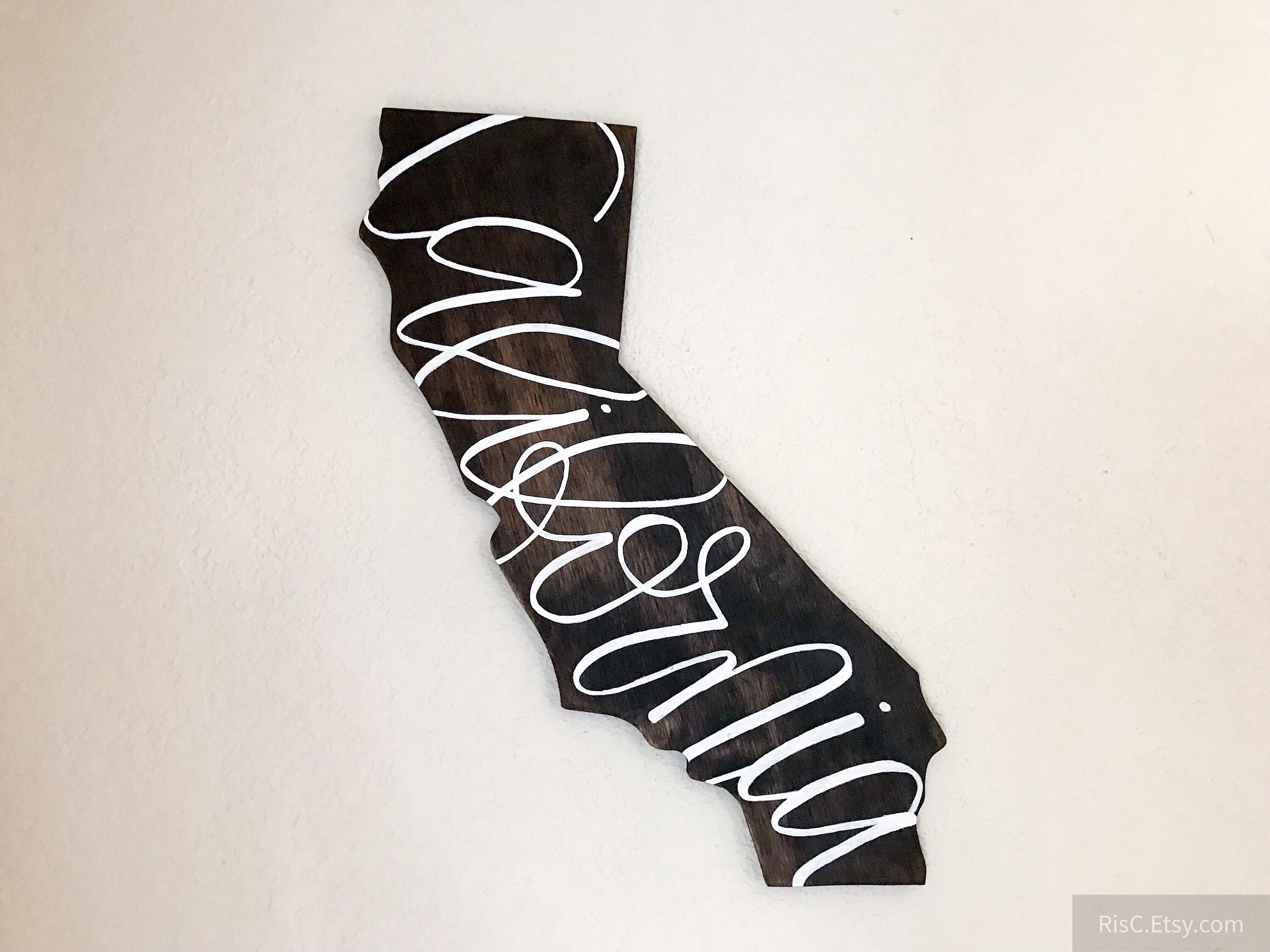 Large California Sign Hand Lettered Calligraphy on CA Shaped | Etsy