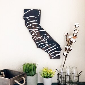 Large California Sign, Hand Lettered Calligraphy on CA Shaped Wooden ...