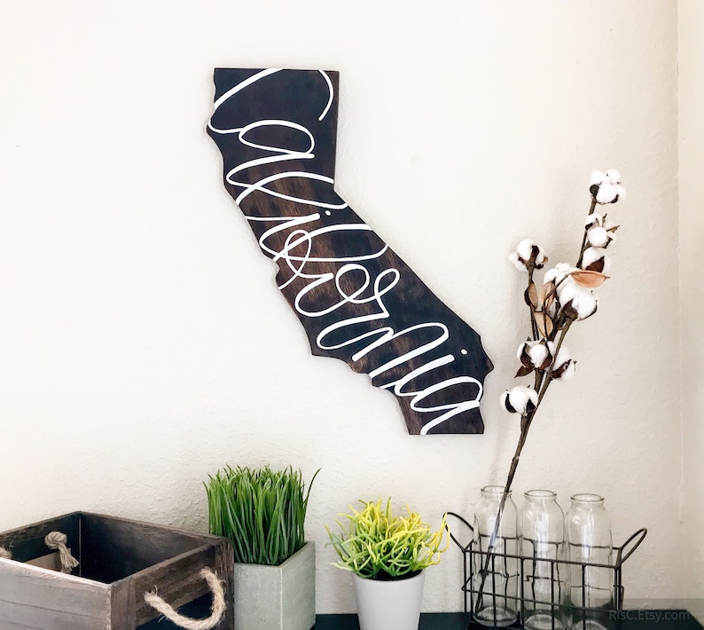 Large California Sign Hand Lettered Calligraphy on CA Shaped - Etsy