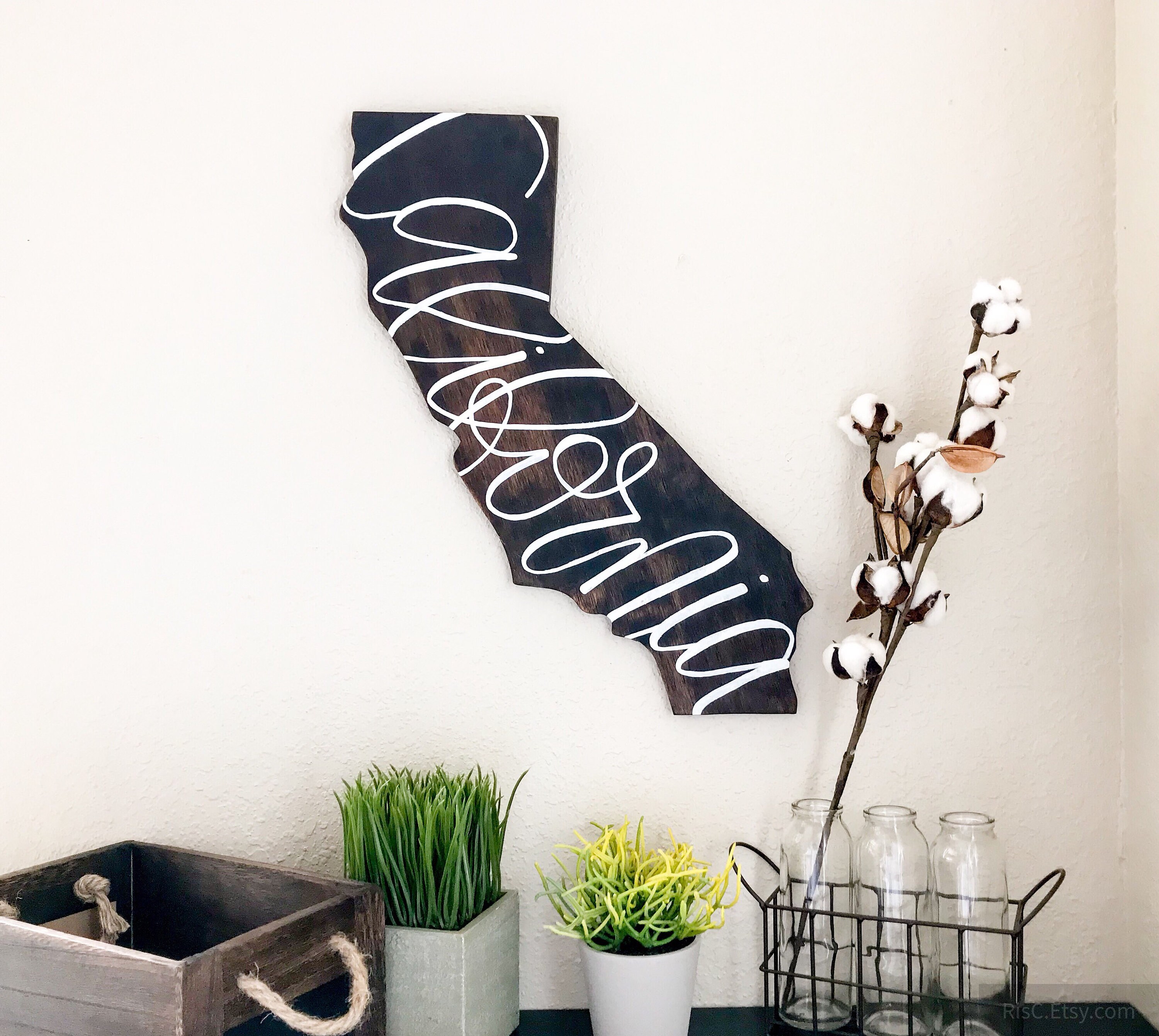 Large California Sign Hand Lettered Calligraphy on CA Shaped | Etsy