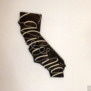 Large California Sign, Hand Lettered Calligraphy on CA Shaped Wooden ...