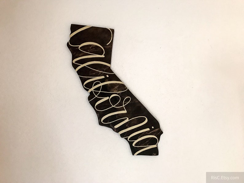 Large California Sign Hand Lettered Calligraphy on CA Shaped - Etsy