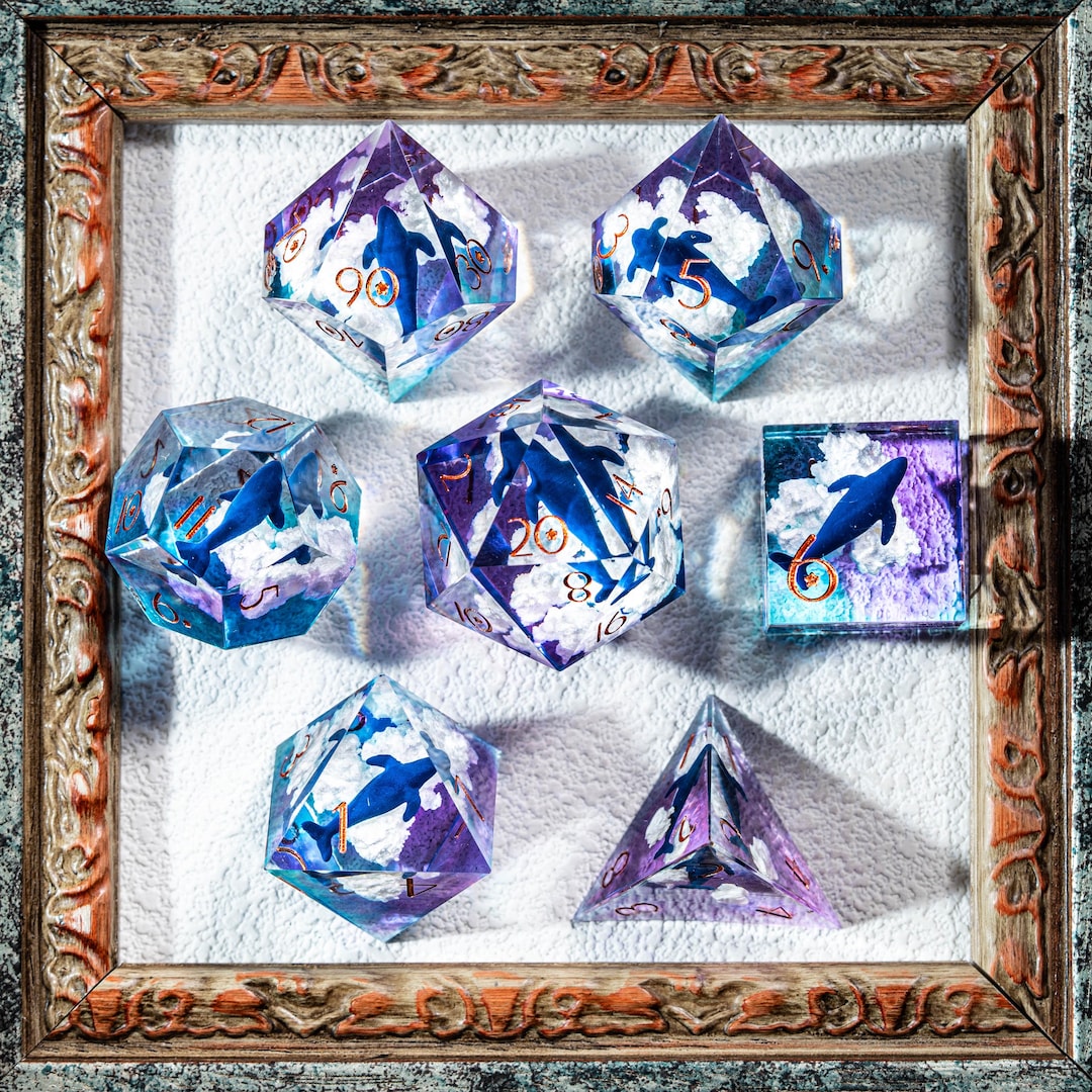 Celestial Whale Resin Dice Set: Sharp Edge Polyhedral DND Dice - Etsy