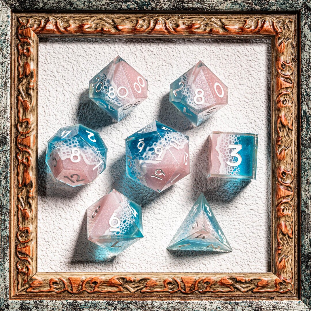 Pink Beach Resin Dice Set: Sharp Edge Polyhedral DND Dice - Etsy