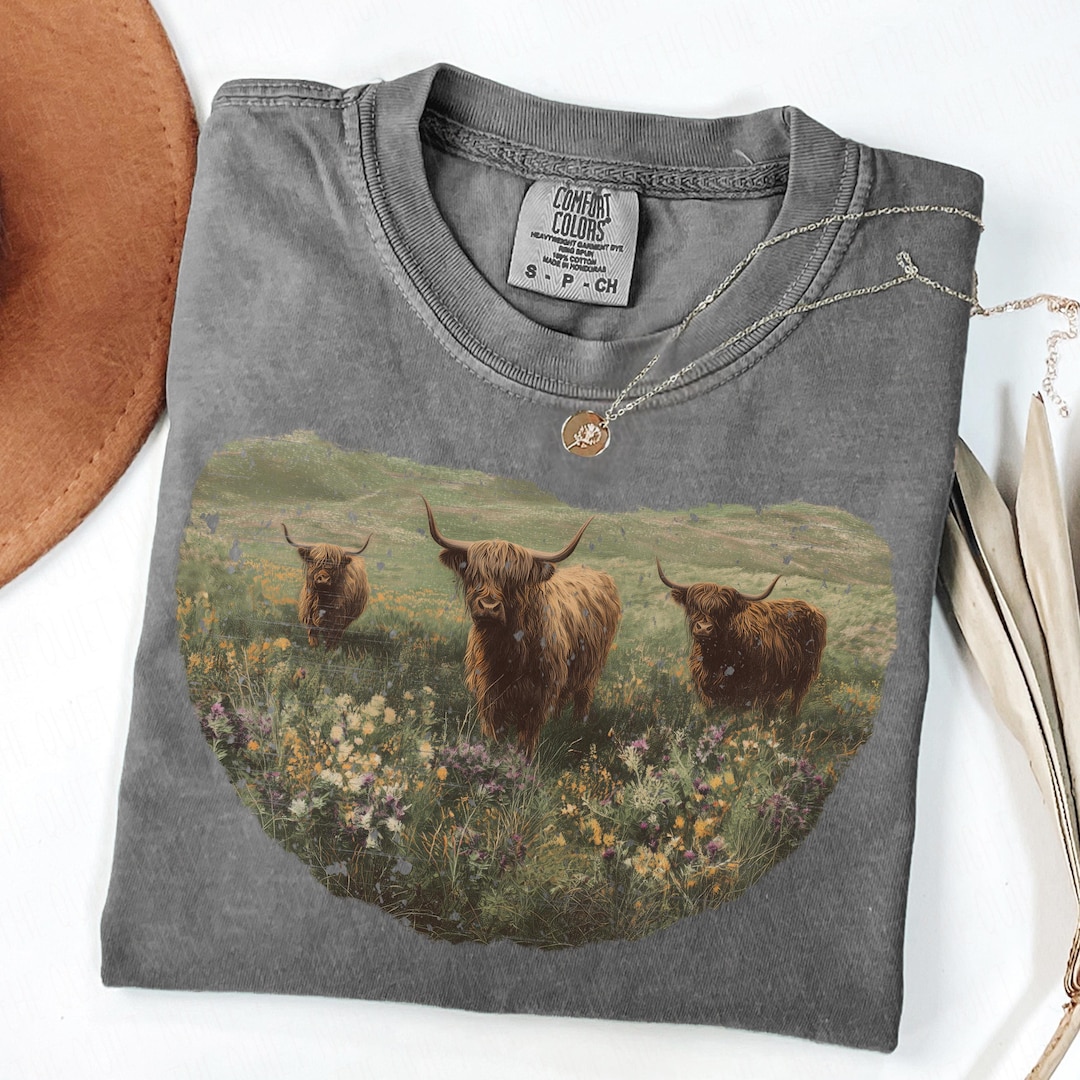 Distressed Highland Cow PNG | Boho Highland Cow PNG | Cottagecore Cow ...