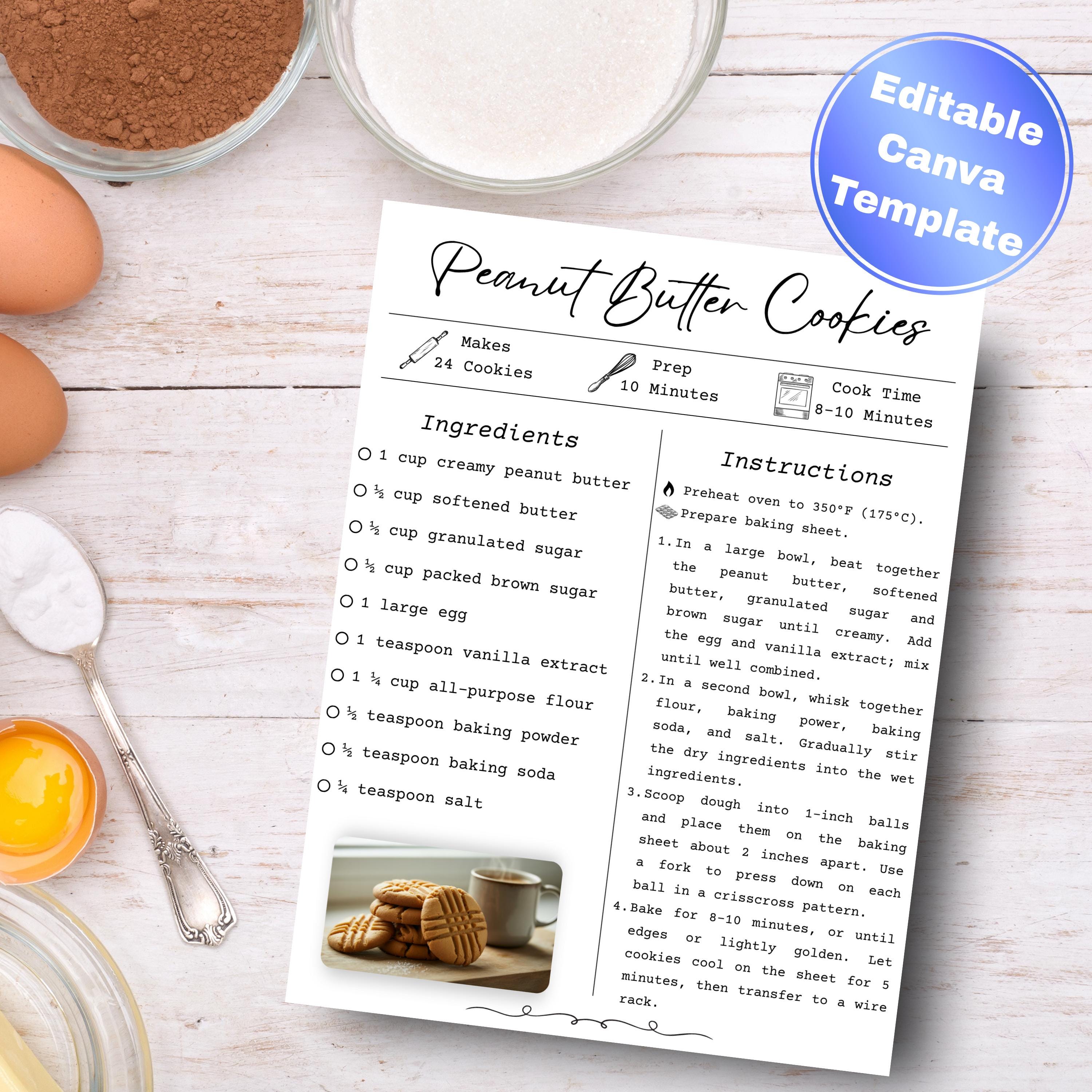 Canva Recipe Template | Minimalist Design | Easy to Use | Print at Home ...
