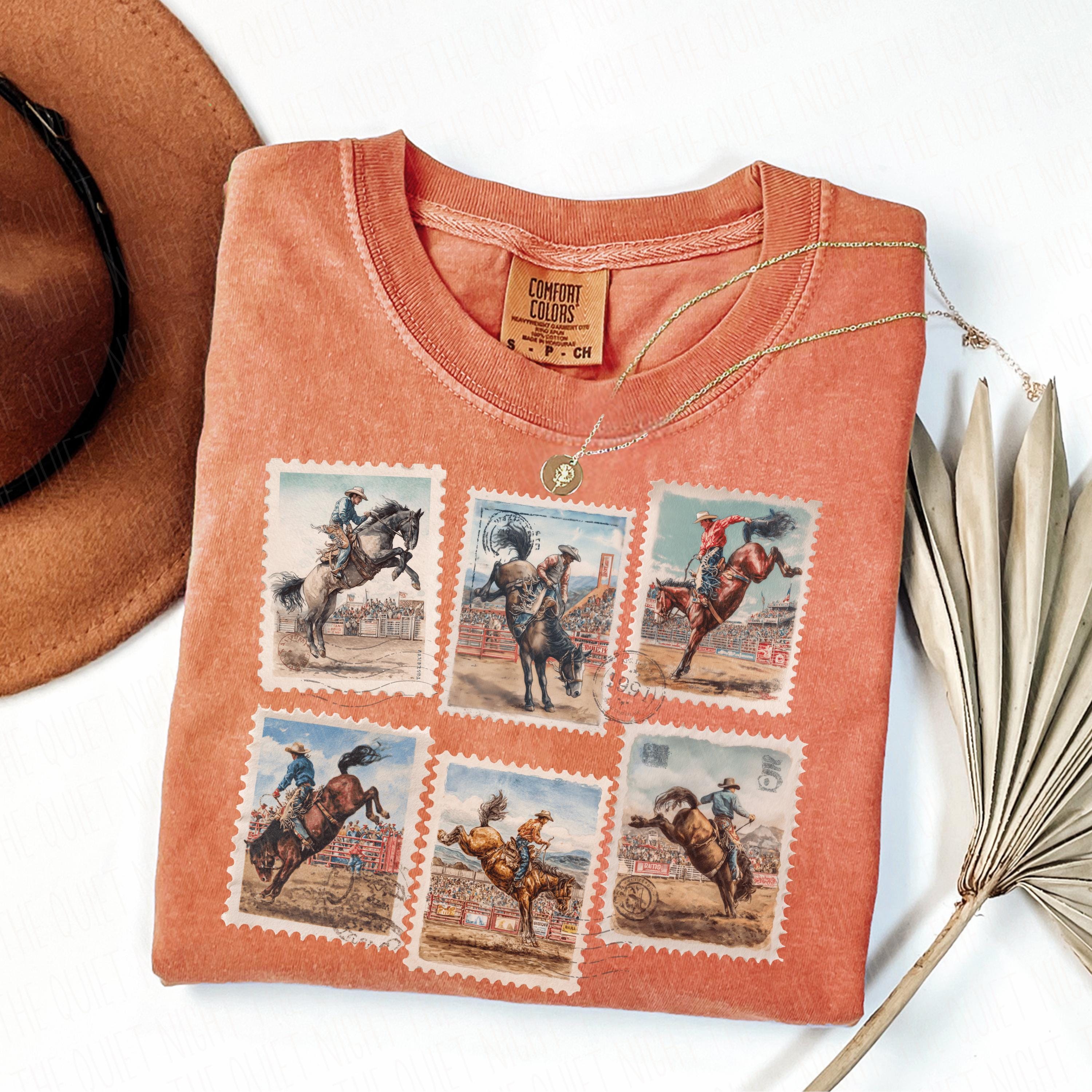 Rodeo Cowboy Postage Stamp PNG | Western Bucking Horse Digital Design ...
