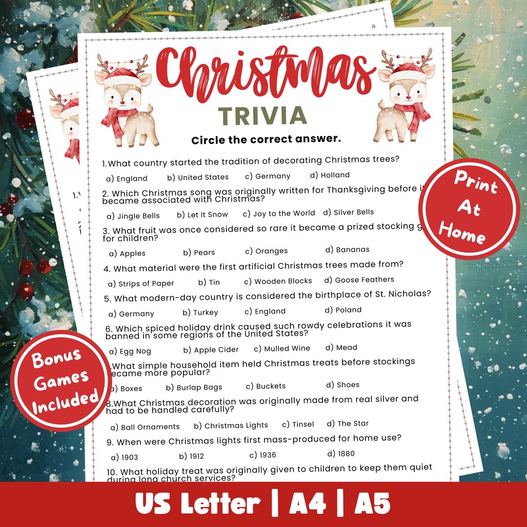 Christmas Trivia Game | Holiday Trivia Printable | Christmas Eve Would ...