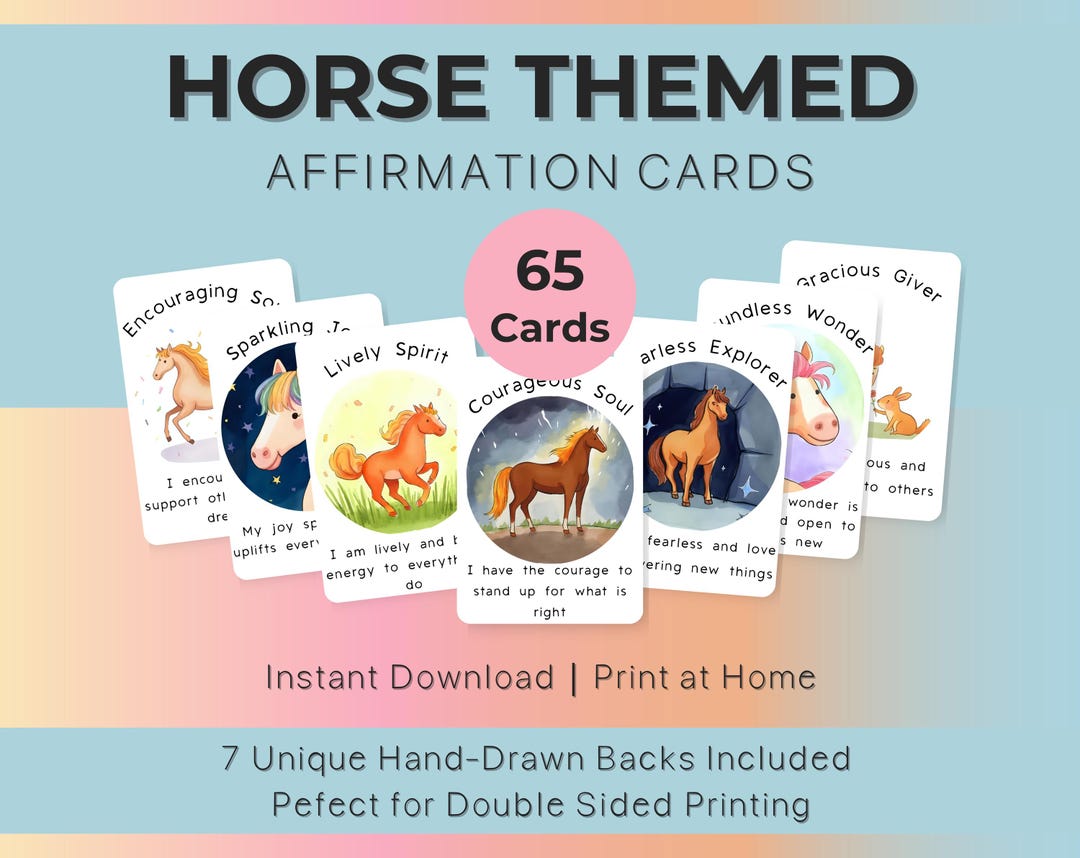 Printable Affirmation Cards for Girls Horse Themed Instant Download ...