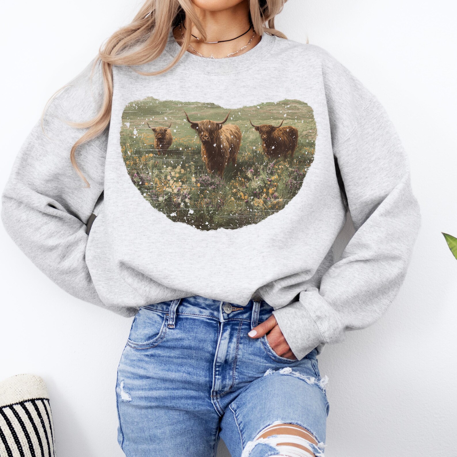Distressed Highland Cow PNG | Boho Highland Cow PNG | Cottagecore Cow ...