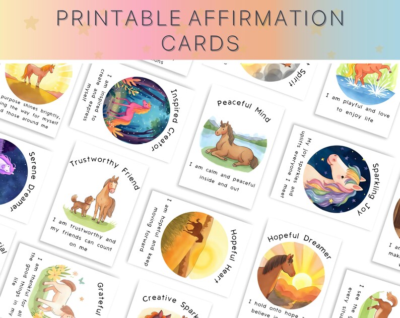 Printable Affirmation Cards for Girls Horse Themed Instant Download ...