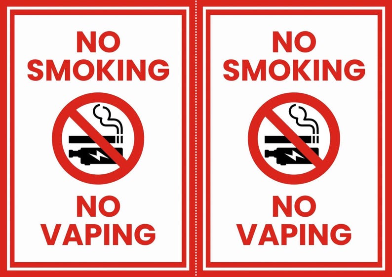 No Smoking Sign Sticker in A4 Size, Printable No Smoking, No Vaping ...