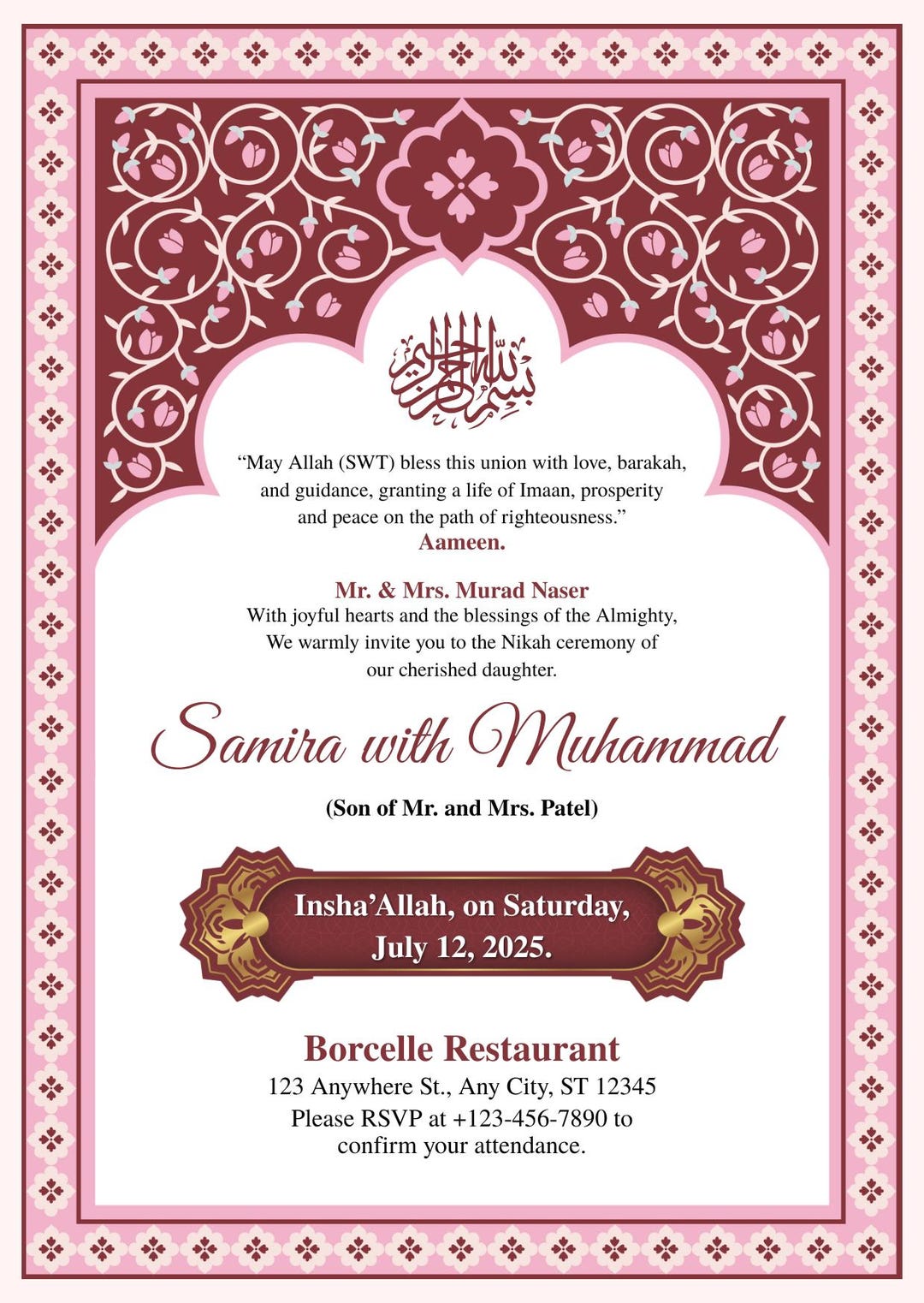 Custom Design Nikah Certificate, Invitation Card, Traditional Muslim ...