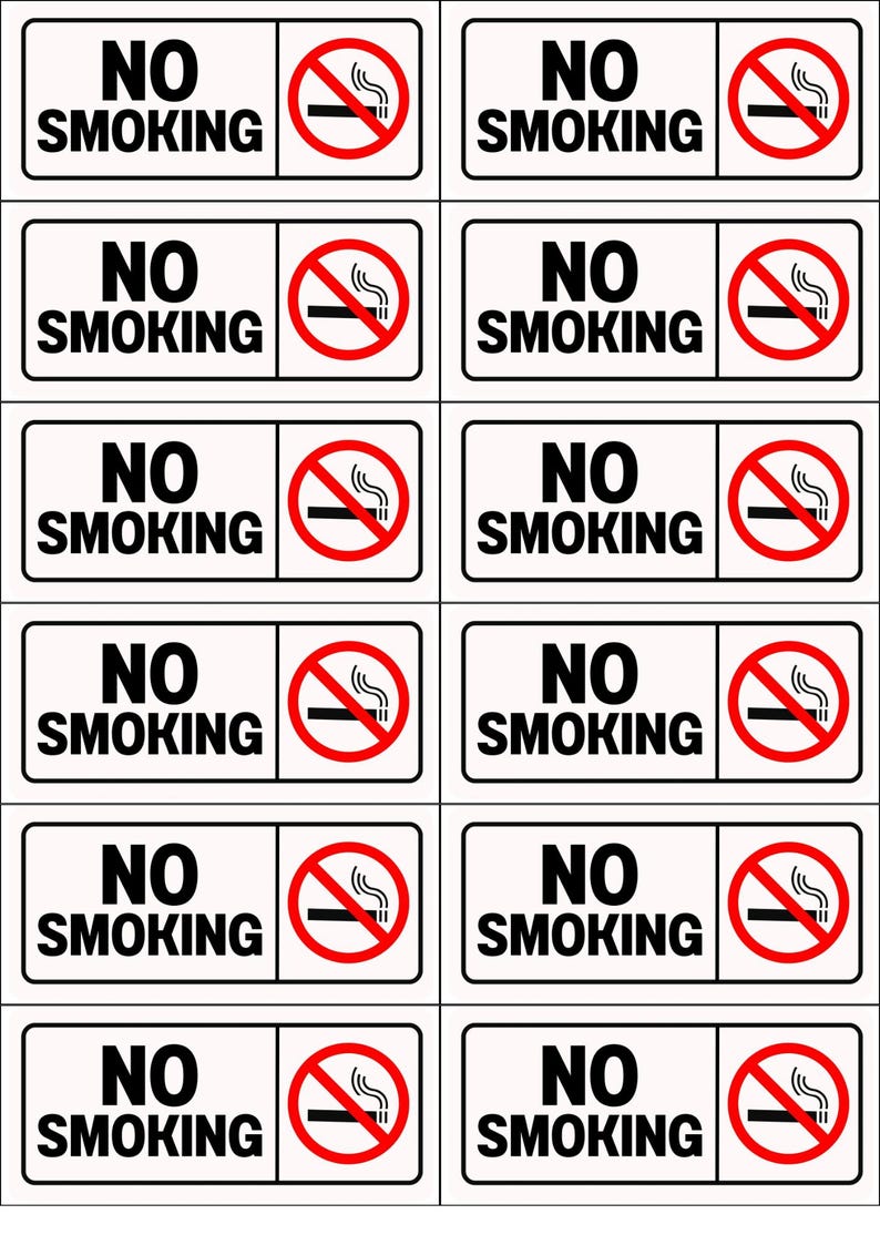 No Smoking Sign Sticker in A4 Size, Printable No Smoking, No Vaping ...