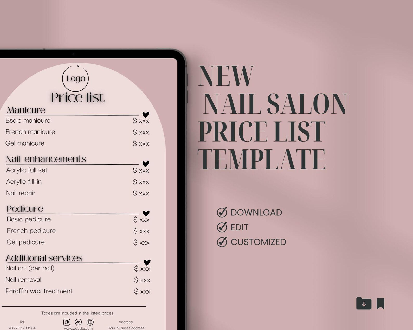 Price List Template, Editable Price List Template Canva, Beauty Salon ...