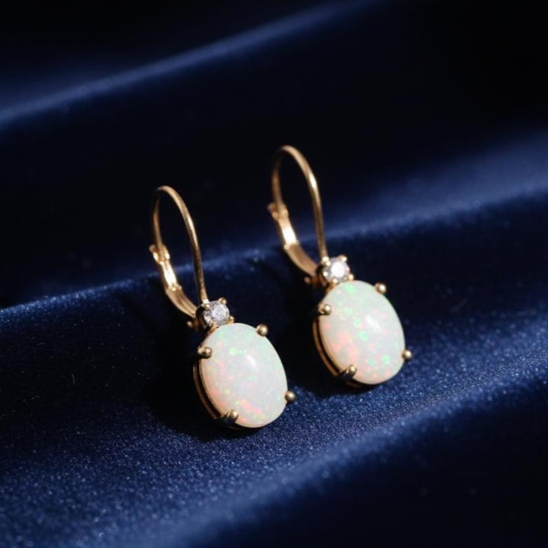 Handmade 14K Gold Opal Drop Earrings: Sterling Silver Anniversary Gift ...