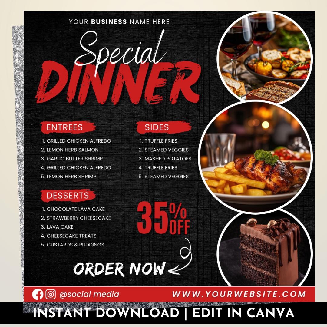 Special Dinner Flyer, DIY Canva Template, Food Truck Flyer, Restaurant ...