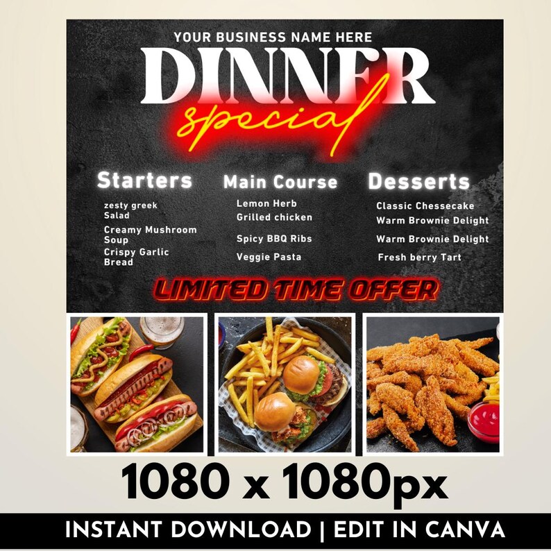 Dinner Special Flyer, DIY Canva Template, Food Truck Flyer, Restaurant ...