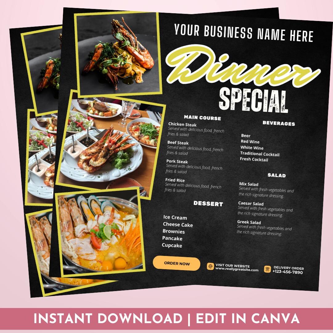 Dinner Special Flyer, DIY Canva Template, Social Media Posts ...