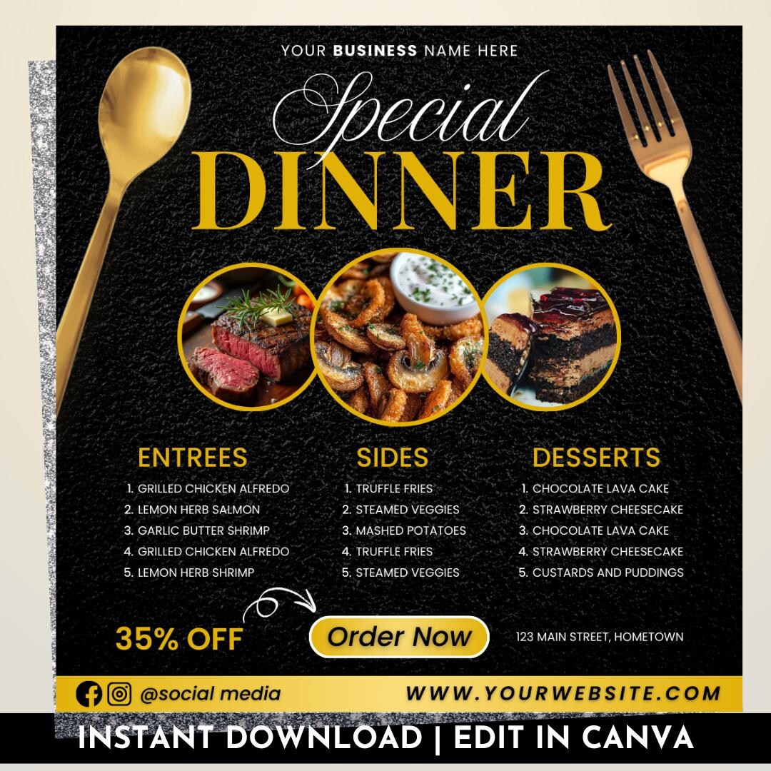 Special Dinner Flyer, DIY Canva Template, Food Truck Flyer, Restaurant ...