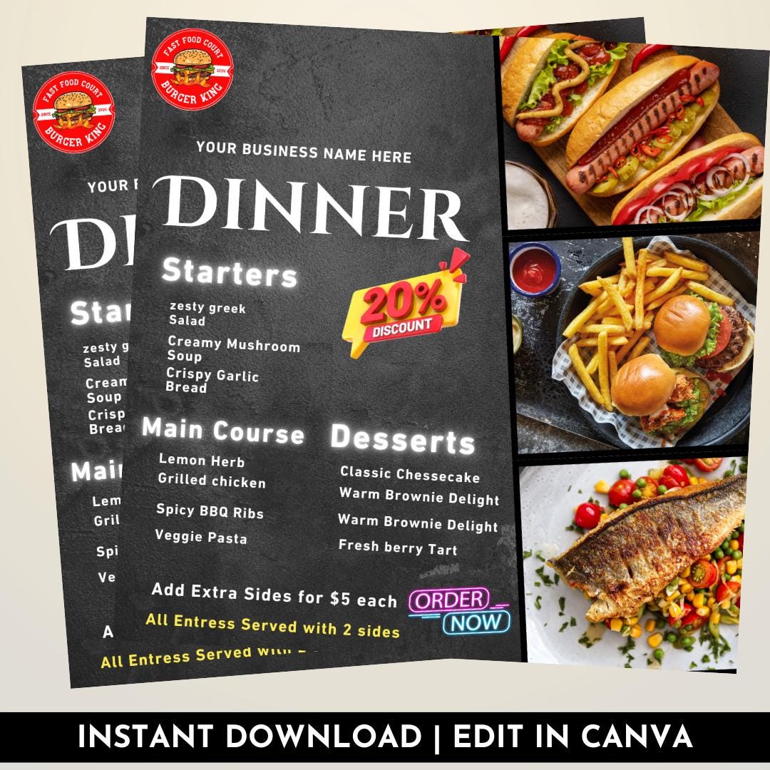 Dinner Special Flyer, DIY Canva Template, Food Truck Flyer, Restaurant ...