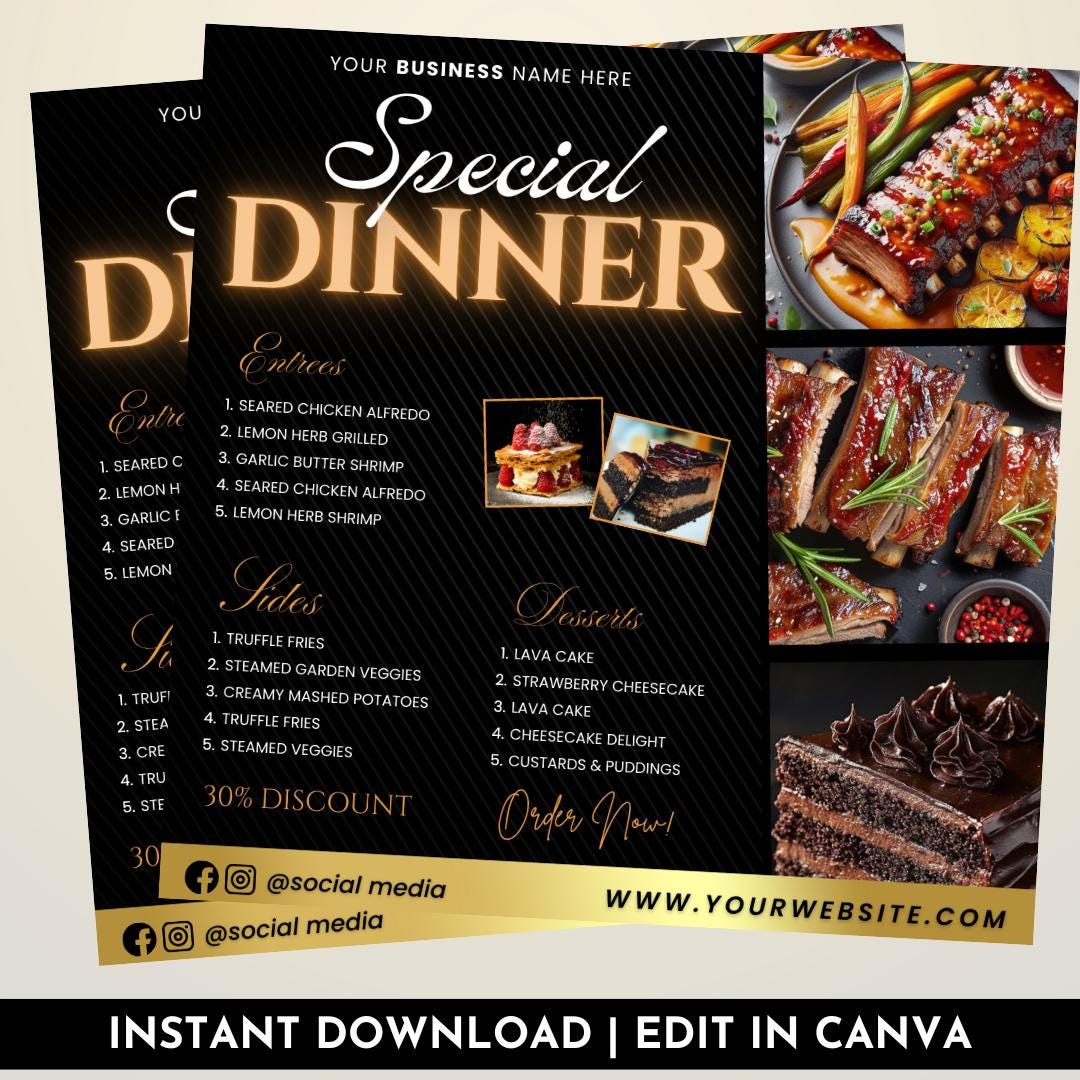 Special Dinner Flyer, DIY Canva Template, Food Truck Flyer, Restaurant ...
