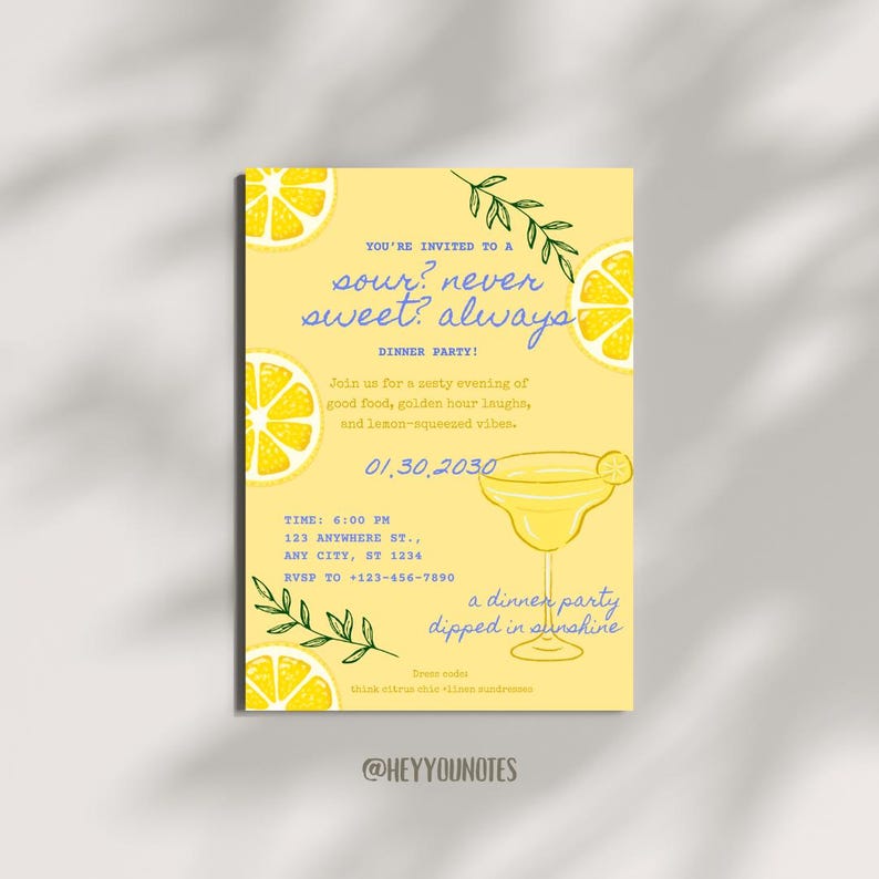 Editable Lemon Dinner Party Invitation – Printable Canva Template ...