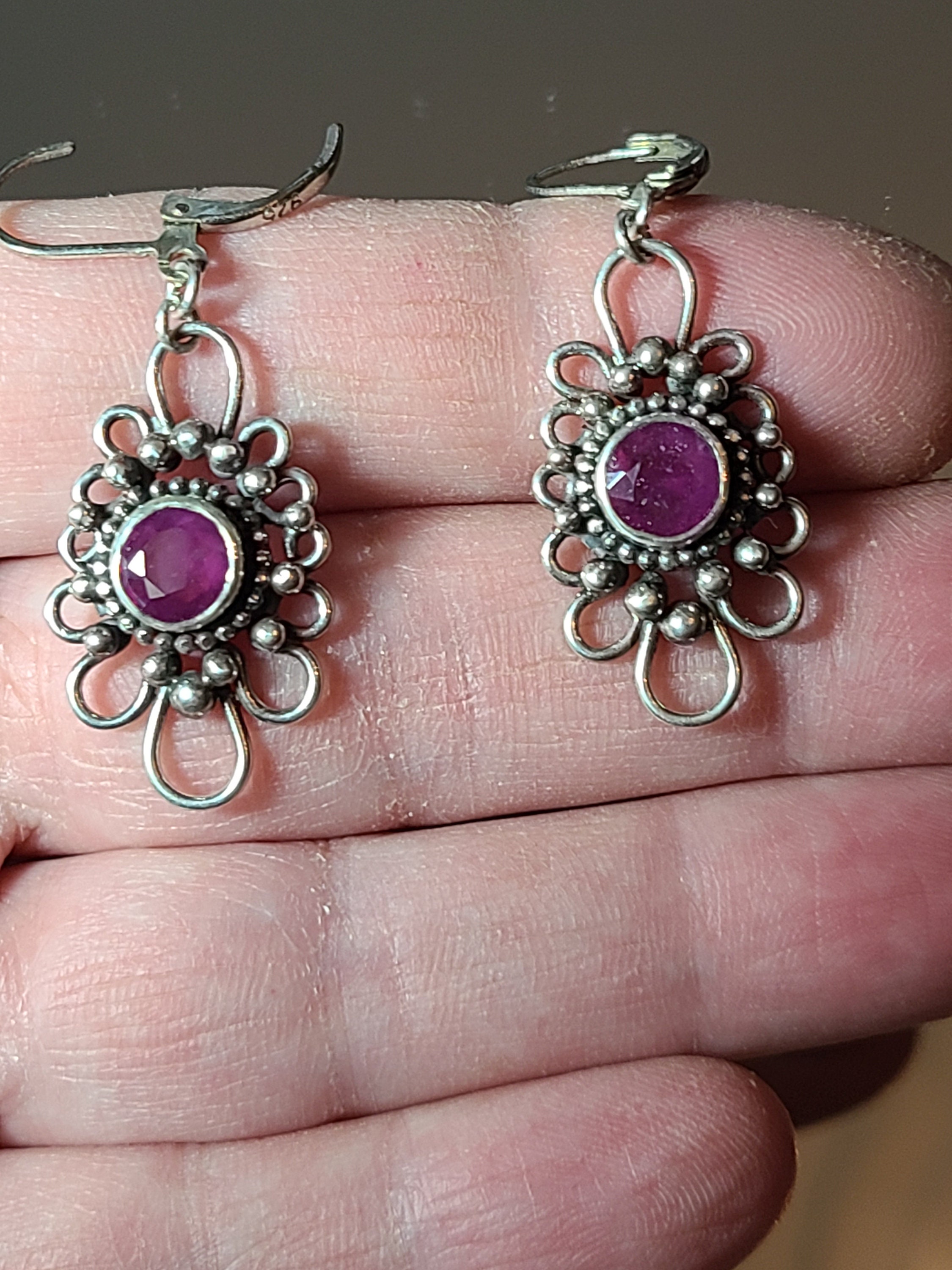 Beautiful Lacey Sterling Silver Pink Ruby Earrings - Etsy