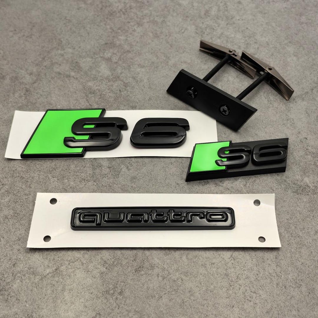 Set of 3 Gloss Green & Black Emblems for Audi S6: Rear Emblem, Grille ...