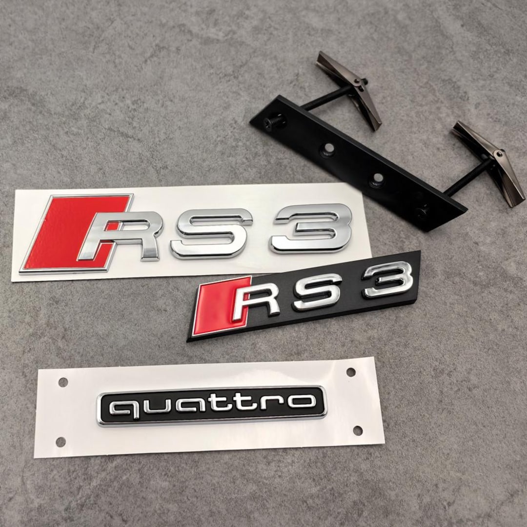 Chrome RS3 Rear Emblem Set 3pcs – RS3 Grille Badge & Quattro Rear Logo ...
