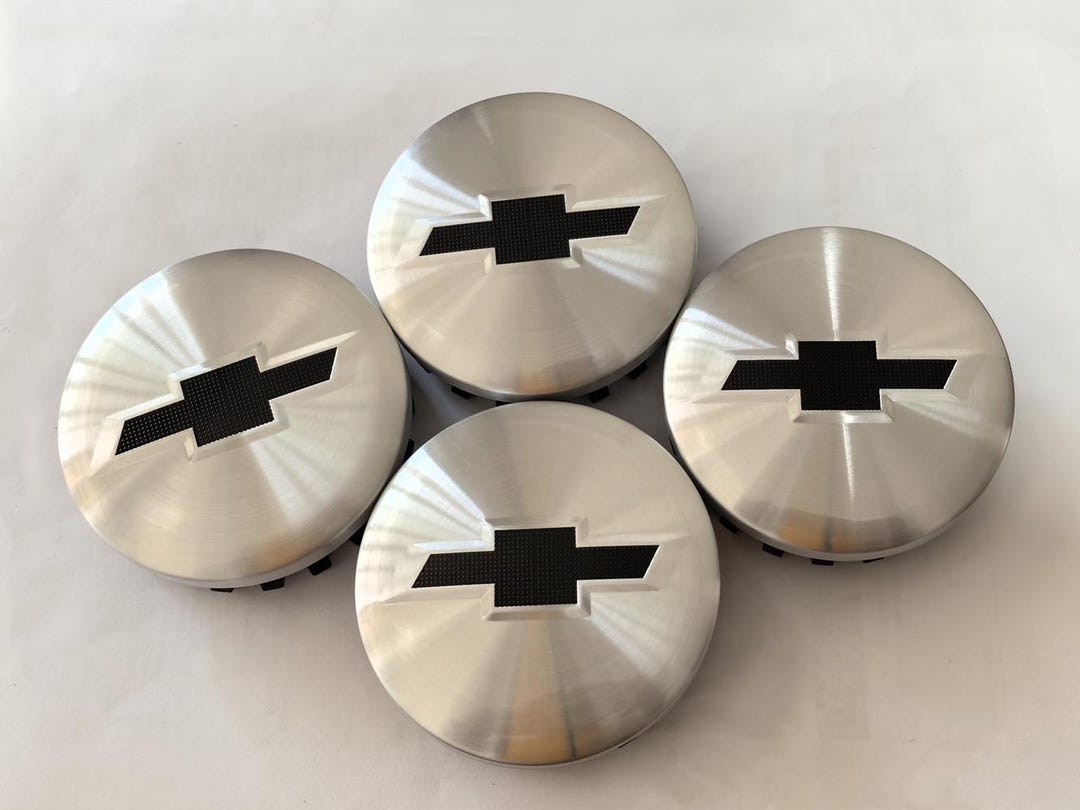 Set of 4 Brushed Aluminum 83mm Wheel Center Caps With Black Grid Logo ...