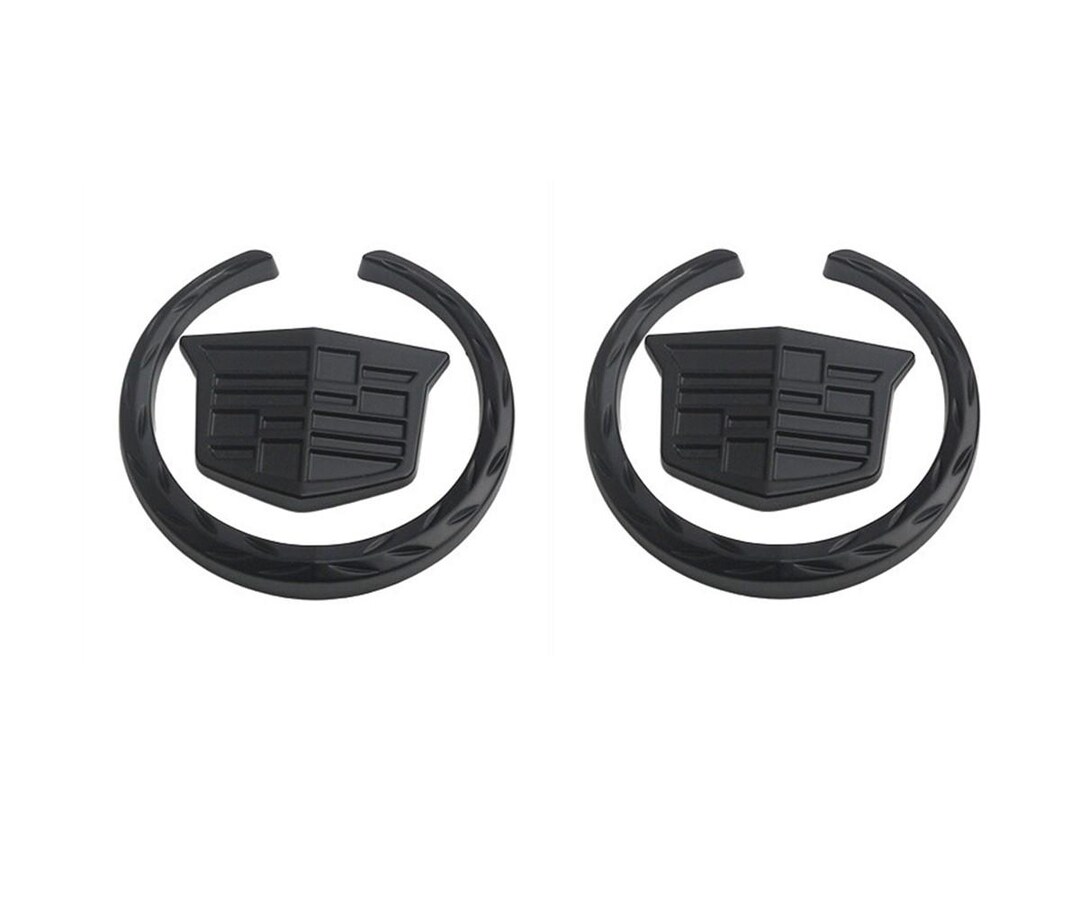 Pair of 2 All Black 60mm Emblem Badges for Cadillac Fender Door Rear ...