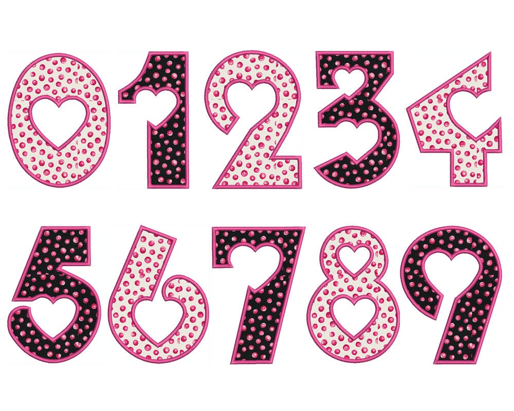 Heart Numbers Valentine Font Birthday Machine Applique | Etsy