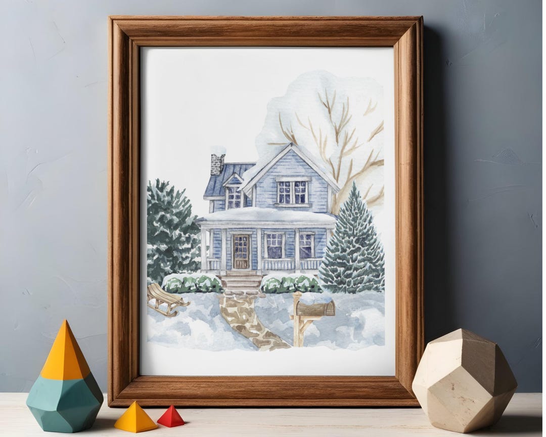 Winter Wonderland Printable | Snowy House Wall Art | 8x10 PDF | Holiday ...