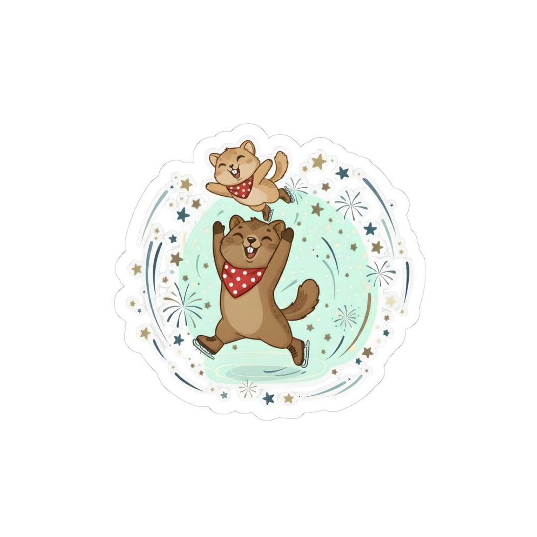 Playful Dancing Ground Hog Kiss-cut Sticker | Cute Animal Skating ...