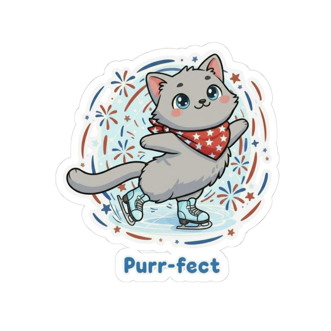 Ice Skating Cat Purr-fect Sticker | Cute Cat Illustration, Patriotic ...
