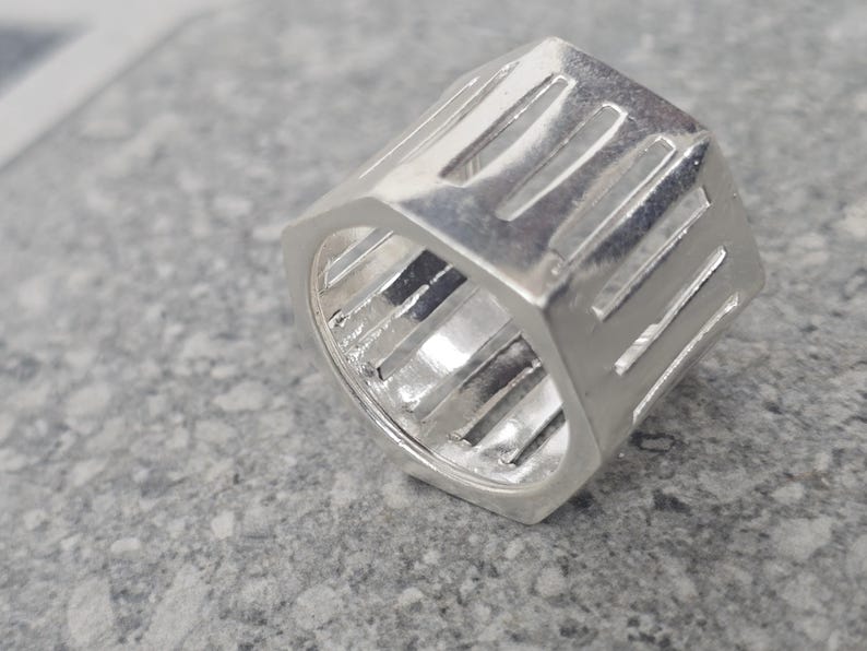 Silver Nut Ring, Unisex Hexagon Ring, Geometric Chunky Ring 925 ...