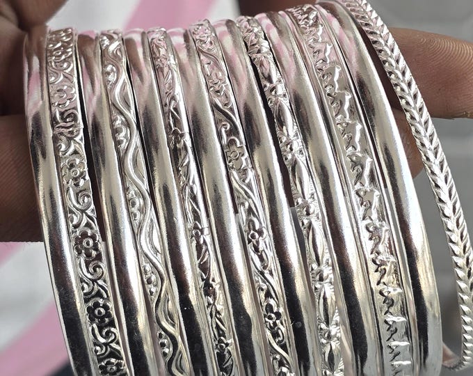 Amazing 7 Set of Beautiful Bangles 925 Sterling Silver Bangles Stacking ...