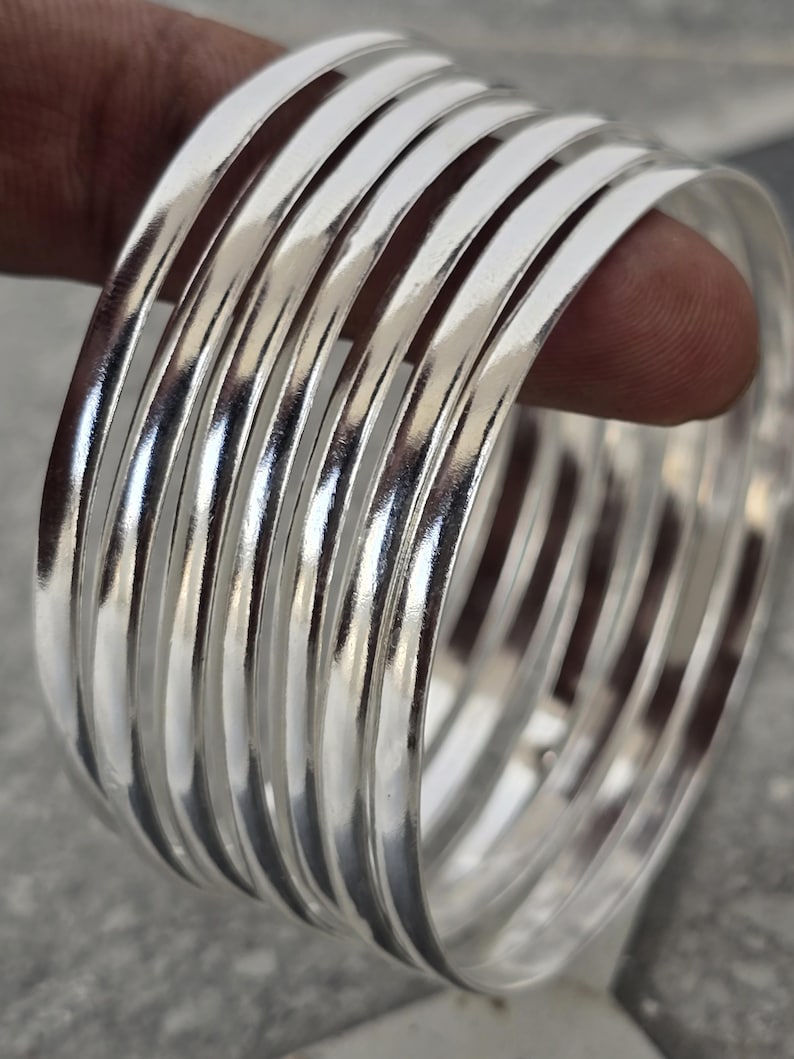 Amazing 7 Set of Beautiful Bangles 925 Sterling Silver Bangles Stacking Bangle Gorgeous Bangles ...