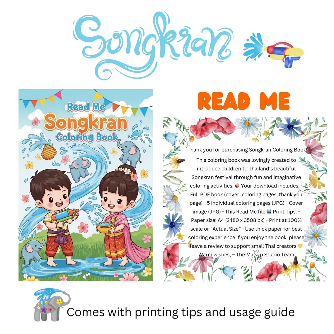 Songkran Coloring Book | Thai New Year Festival | Digital Download ...