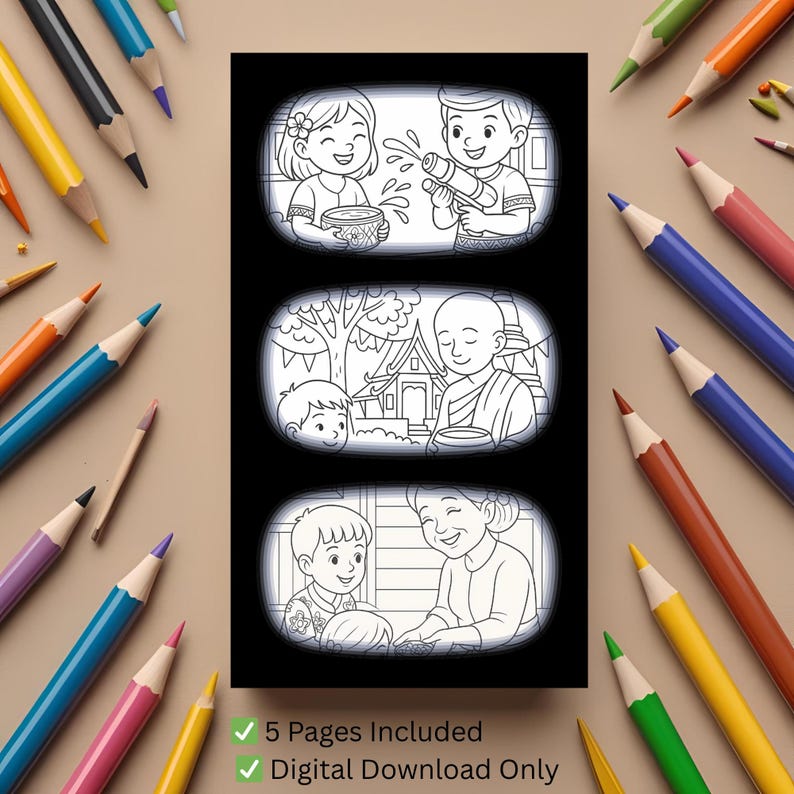 Songkran Coloring Book | Thai New Year Festival | Digital Download ...
