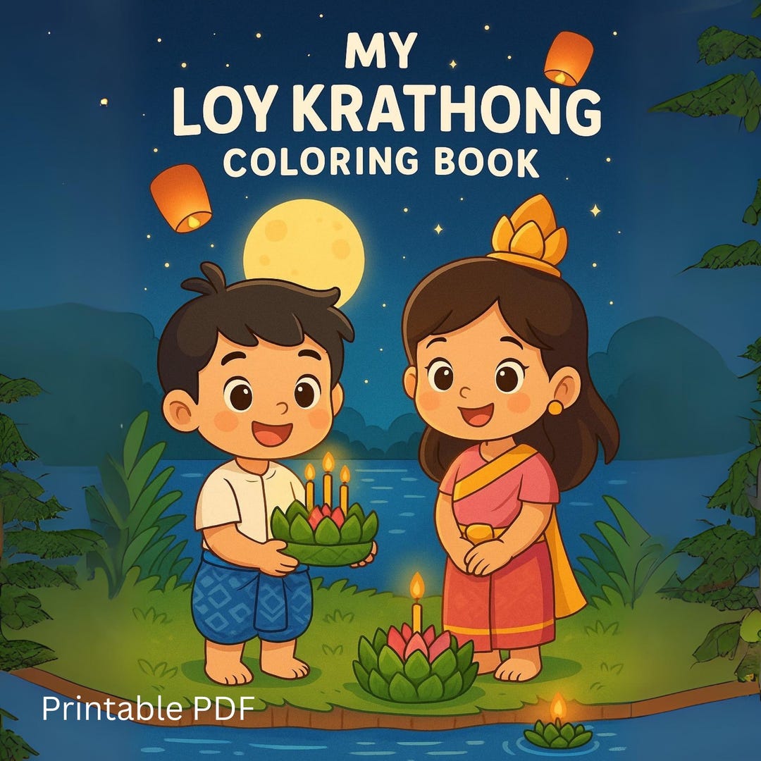 My Loy Krathong Coloring Book – Thai Festival Printable | Cute Cultural ...