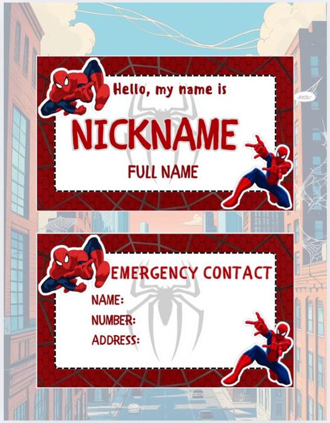 Spider-man Name Tag: Editable Printable Canva Template (digital ...