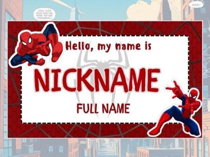 Spider-man Name Tag: Editable Printable Canva Template (digital ...