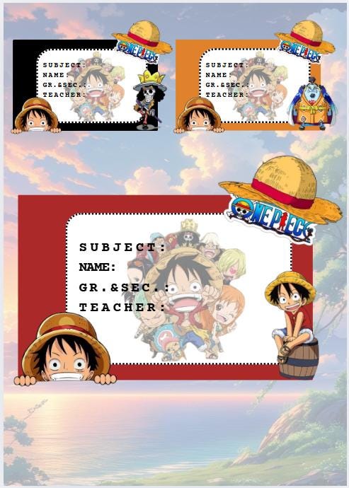 One Piece Luffy Straw Hat Pirates Subject Label Sticker for Notebook ...