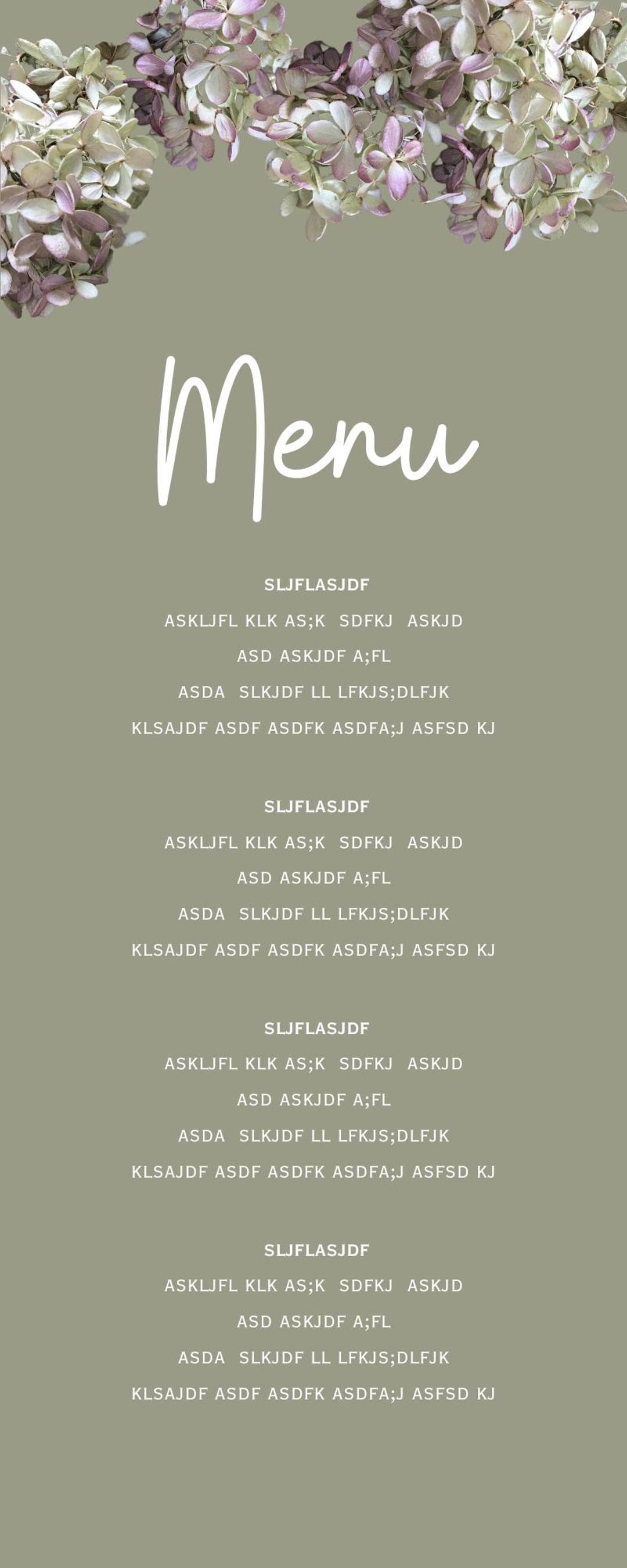 Green Menu Template in Canva Light Green Hydrangea - Etsy