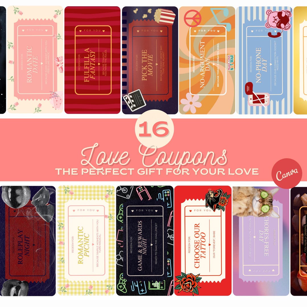 Romantic Coupon Pack – 16 Editable Canva Vouchers (digital Download) - Etsy